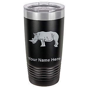 LaserGram 20oz Vacuum Insulated Tumbler Mug, Rhinoceros, Personalized Engraving Included (Black)