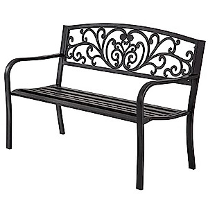 FDW 50in Garden Bench,Powder-Coat Steel Outdoor Benches,500LB Capacity Patio Bench Outdoor Benches for Porch,Garden, Park,Backyard