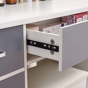 Large Vanity Desk Set with Sliding Lighted Mirror Hidden Storage, 6 Drawers, Vanities Dressing Makeup Table with LED Lights, Hidden Shelves & Cushioned Stool for Bedroom