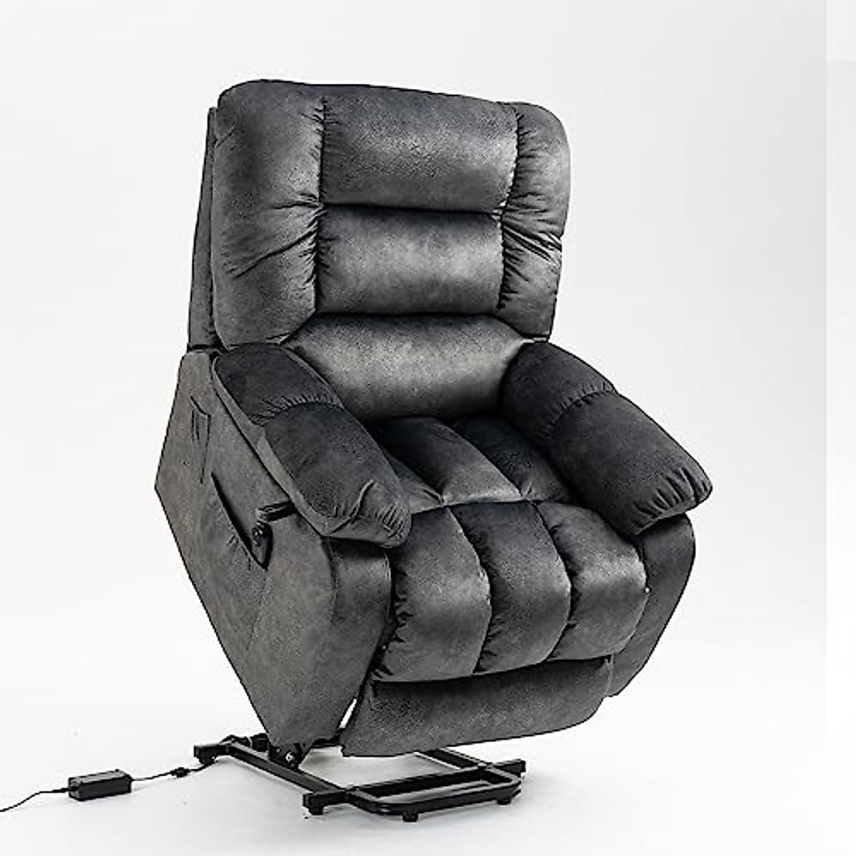 ERYE Electric Power Lift Recliner Chair Sofa for Elderly with Massage and Heat, 3 Positions Adjustable,2 Side Pockets Armchair, Charcoal Gray Microfiber Upholstery