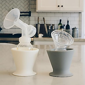 Bökee baby bottle and silicone pump holder - prepare baby bottles with one hand and prevent breast milk spills, Grey