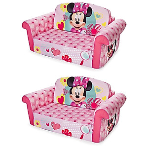 MARSHMALLOW Furniture 2 in 1 Kids Couch, Extendable Sleeper Toddler Couch, Reversible Toddler Chair for Lounging and Sleeping, Minnie Mouse (2 Pack)