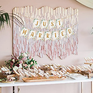 Just Married Banner - Just Married Sign - Floral Wedding Engagement Bridal Shower Theme Wedding Banner - Wedding Reception Party Decorations & Decor