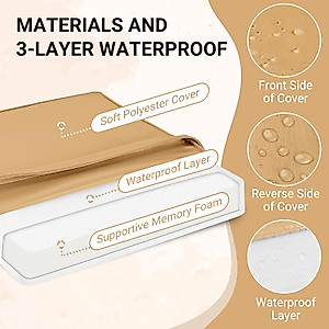 downluxe Outdoor Chair Cushions for Patio Furniture, Waterproof Square Corner Memory Foam Patio Chair Cushion with Adjustable Ties and Portable Handle, 19" x 19" x 3", Khaki, 4 Pack