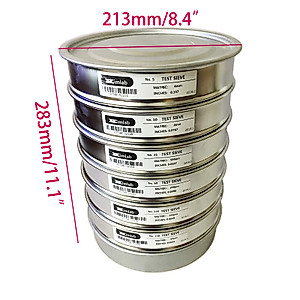 KimLab Economy 8 Pcs Test Sieve with Lid and Pan,#5,#10,#35,#60,#120,#230 Mesh Size,304 Stainless Steel Wire Cloth, 8" Diameter