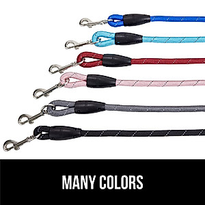 Gorilla Grip Dog Leash, Heavy Duty Reflective Rope Leashes for Large, Medium, Small Breed Dogs, Puppy Training Essential for Walks, Hikes, Soft Handle, Rotating Metal Clip, Waste Bag Dispenser, Blue