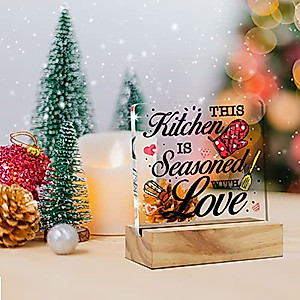 This Kitchen is Seasoned with Love Desk Decor Acrylic Desk Sign Funny Kitchen Acrylic Plaque Home Desk Shelf Decoration Gift 4.7"x4.7"