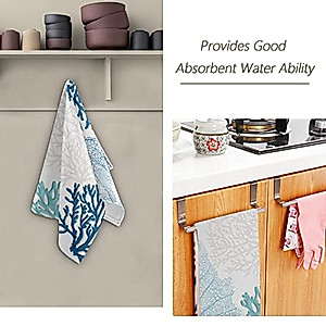 Blue Coral Hand Towel Set of 2, Nautical Teal Sea Coral Fingertip Towel Coastal Face Towel Ocean Washcloth for Farmhouse Cabin Bathroom