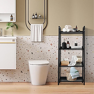 ECOMEX 4-Tier Ladder Shelf Modern Style Shelf, Ladder Bookshelf Open Storage Rack Wood Ladder Shelf with Solid Pine Frame, Freestanding Ladder Shelves for Home Office, Bedroom (Black)