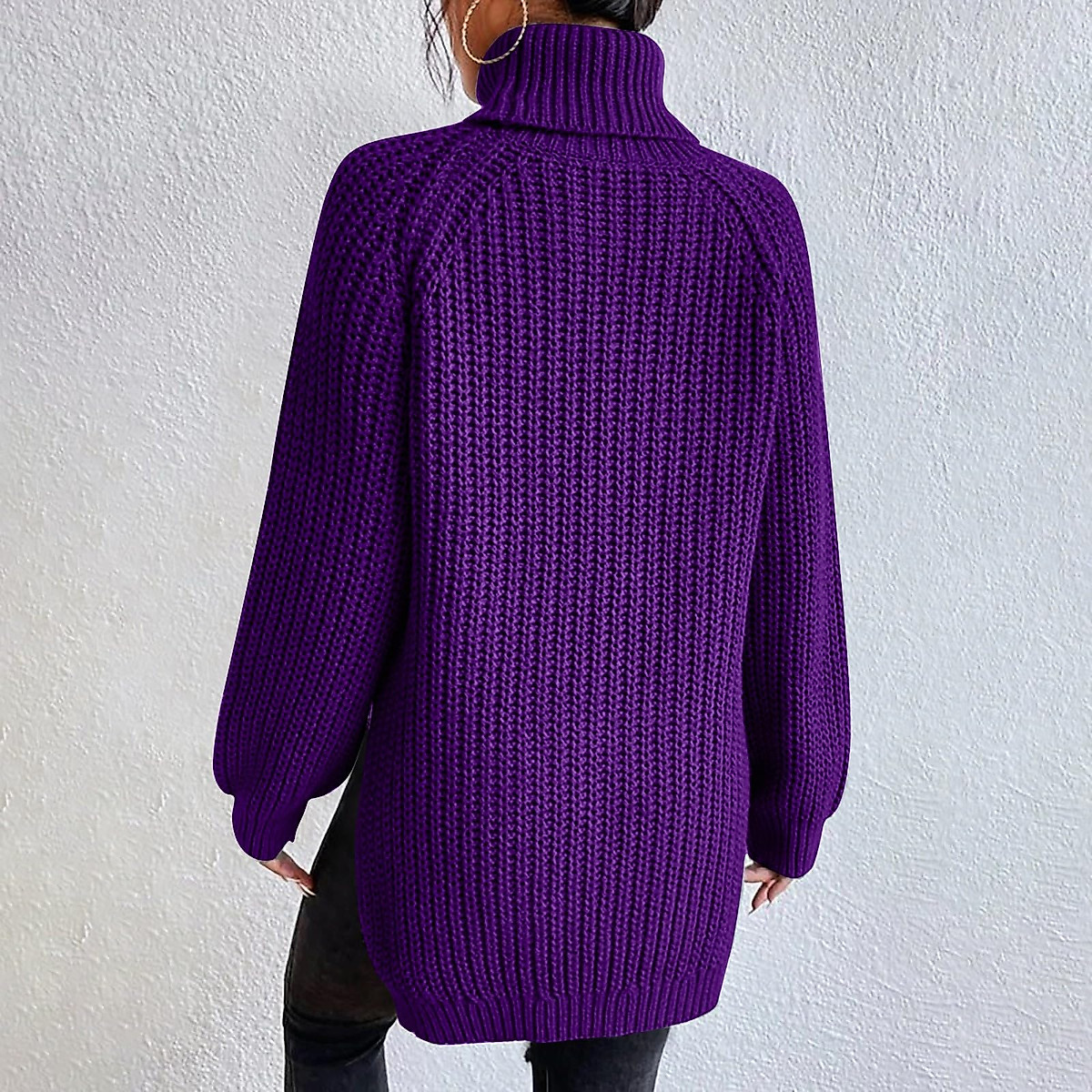 Oversized Sweaters for Women Loose Fit Long Sleeve Tops Dressy Casual Turtleneck Sweaters Pullover Womens Fall Fashion 2023 Trendy Chunky Knitted Plus Size Blouses Winter Clothes(4A-Dark Purple,Large)