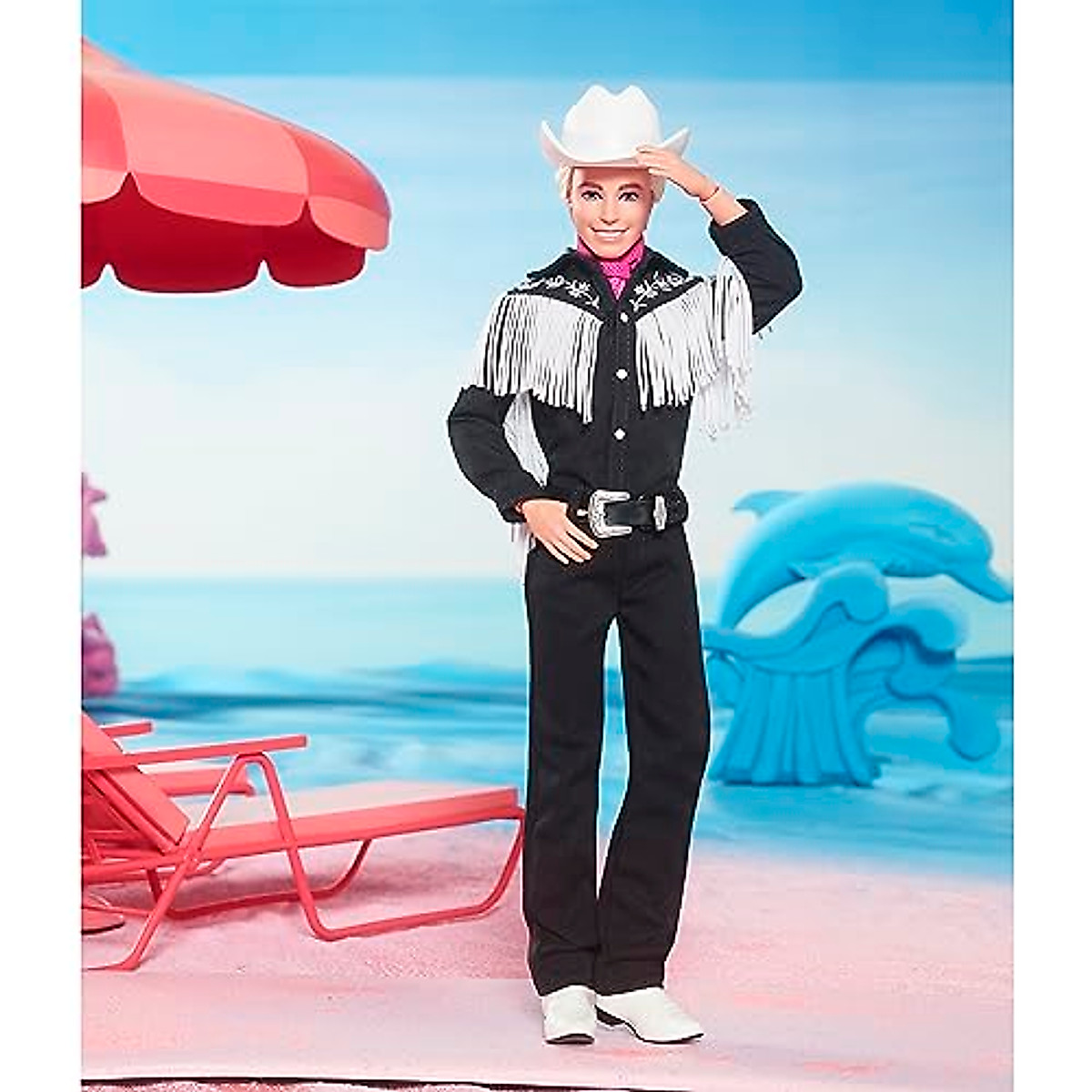 Barbie The Movie Collectible Ken Doll Wearing Black and White Western Outfit (Exclusive)