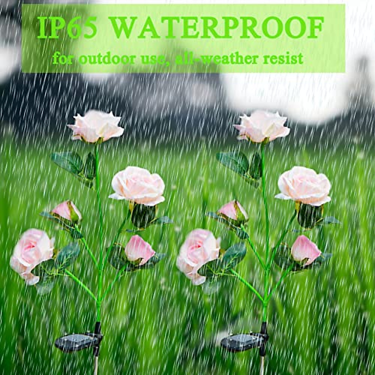 SmilingTown Solar Garden Stake Lights 2 Pack with 10 Rose Flowers Landscape Path Decorative Lights Waterproof for Outdoor Yard Grave Cemetery Pathway Courtyard Lawn (Pink)