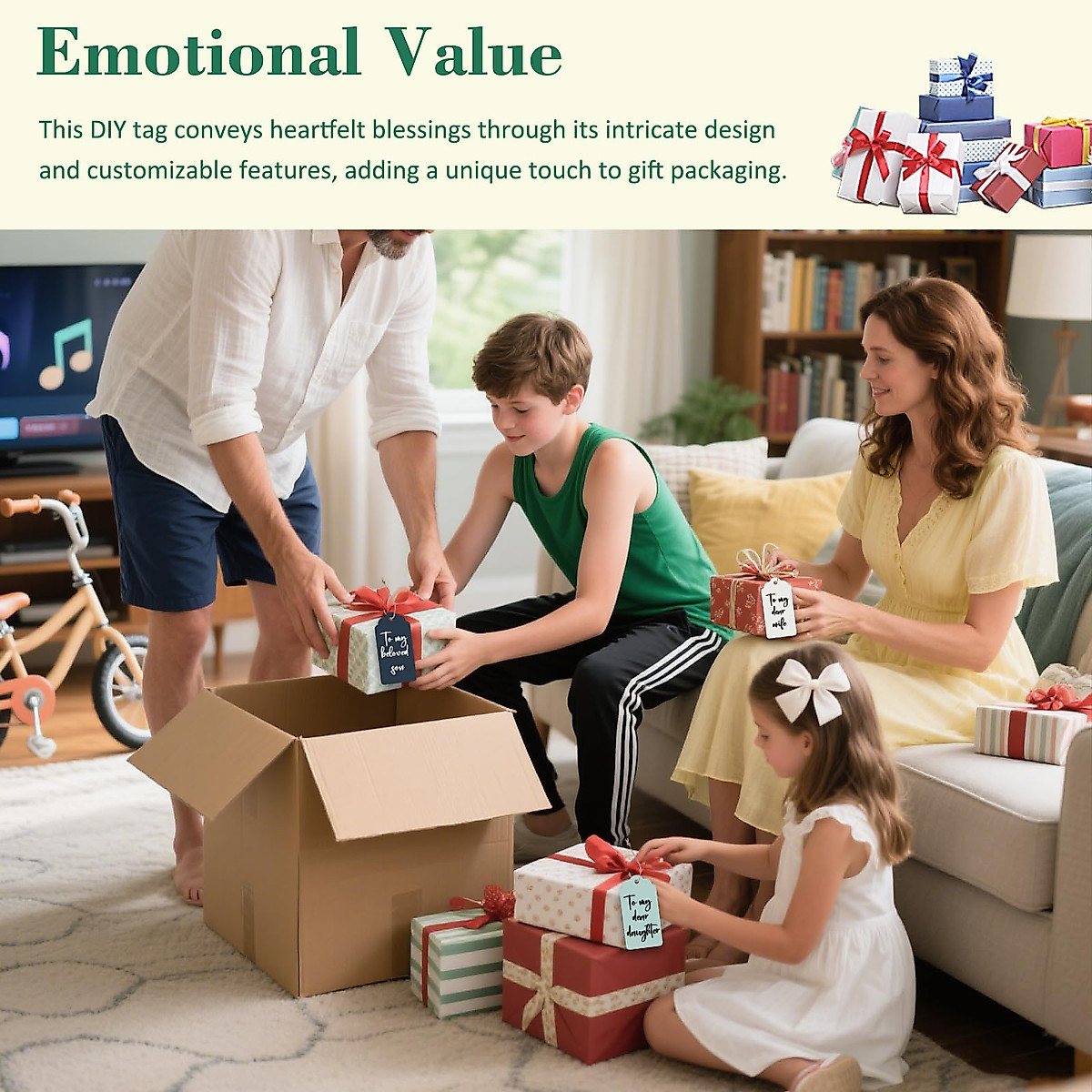 SallyFashion 200 PCS Colored Gift Tags, Hanging Tags with String, Paper Tags for Gifts Arts and Crafts Wedding Birthday Holiday