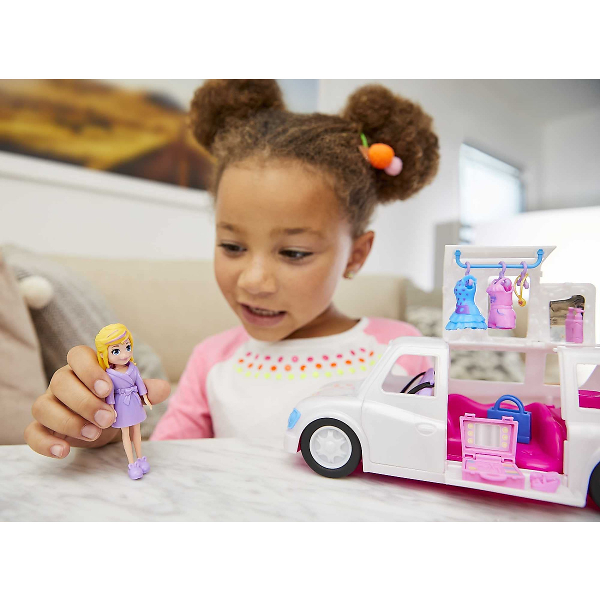 Polly Pocket Vehicle Toy with 3-inch Doll & 14 Fashion Accessories, Arrive In Style Limo Playset