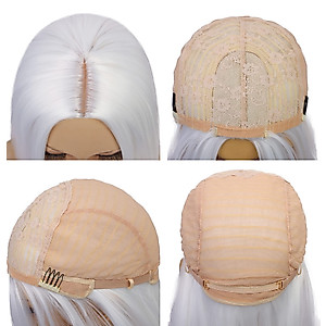 ENTRANCED STYLES White Wig Short Bob Wigs for Women 12Inch Heat Resistant Middle Part Straight Synthetic Wig Party Costume Halloween Cosplay Wig