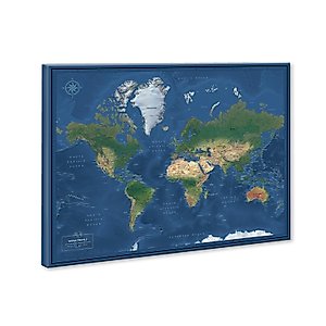 Modern World Satellite Wall Map with Push Pins | Push Pin Travel Map on Canvas | Personalized World Map with Pins | 24" x 32" up to 40" x 53"