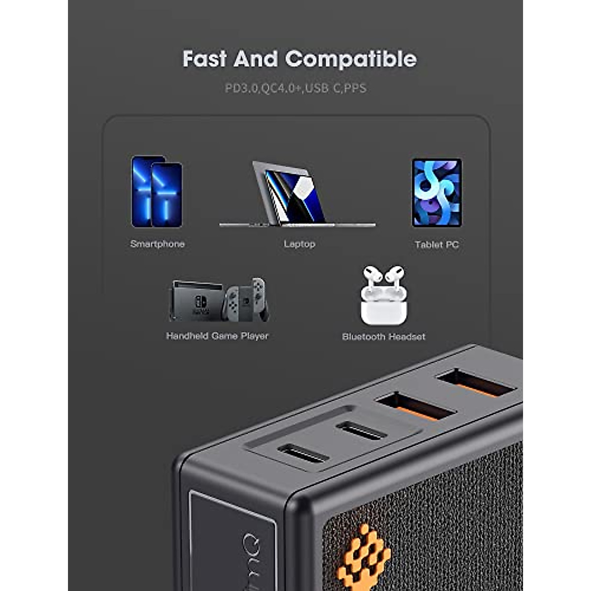 𝐒𝐥𝐢𝐦𝐐 GAN USB C Charger: 100W,96W,87W,85W,67W AC Adapter - 4 Port Fast Compact PD Wall Block - Type-C High Speed Charging Station - Travel Adapter for MacBook,Surface,Lenovo