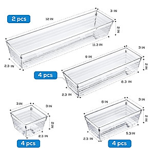 14 PCS Clear Plastic Drawer Organizer Tray for Makeup, Kitchen Utensils, Jewelries and Gadgets