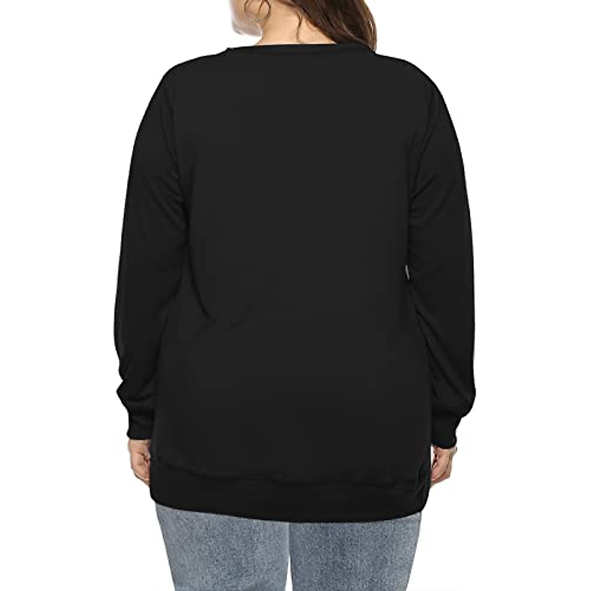ROSRISS Plus-Size Tops for Women 4XL Long Sleeve Crewneck Shirts Trendy Sweatshirts 26W C-black