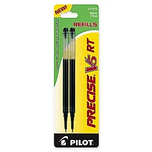 PILOT Precise V5 RT Liquid Ink Refill For Retractable Pens, Extra Fine Point (0.5mm) Black Ink, 2-Pack (77273)