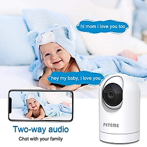 Peteme Video Baby Monitor with Camera and Audio, Baby Monitor 1080P Indoor WiFi Security Camera with Motion Detection Night Vision 2-Way Audio,Monitor Baby/Elder/Pet
