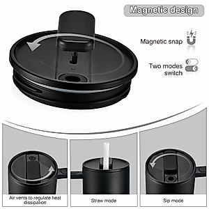 Pawtong 40oz Magnetic Lid Insulated Tumbler with Handle, 360° Rotating & Removable Cover, Leak-Proof Travel Mug with Soft Silicone Straw for Drivers, Commuters, Road Trips, Dishwasher Safe (Black)