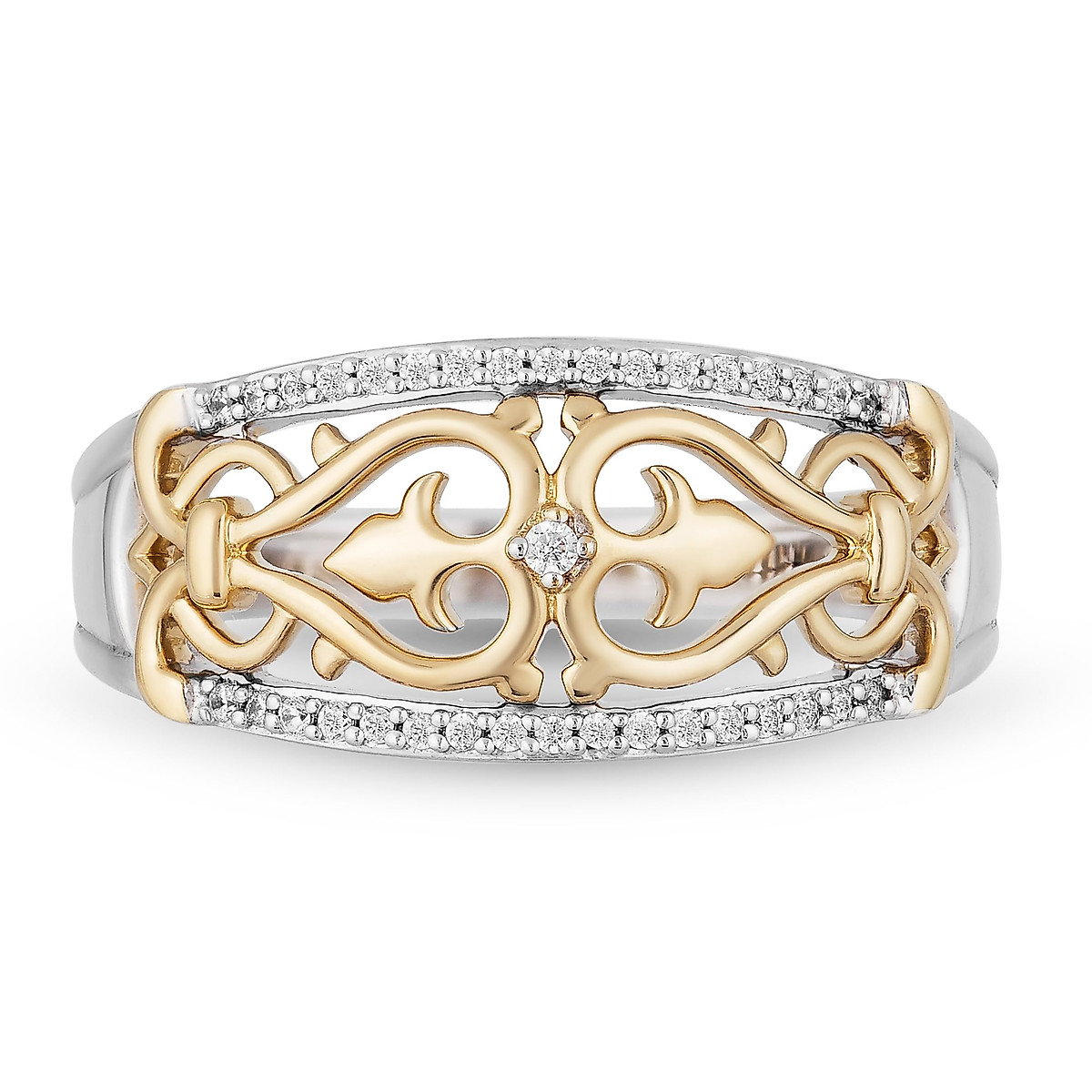 Jewelili Enchanted Disney Fine Jewelry 14K Yellow Gold Over Sterling Silver 1/10 Cttw Diamond Natural White Round Diamond Jasmine Aladdin Live Action Ring, Size 7