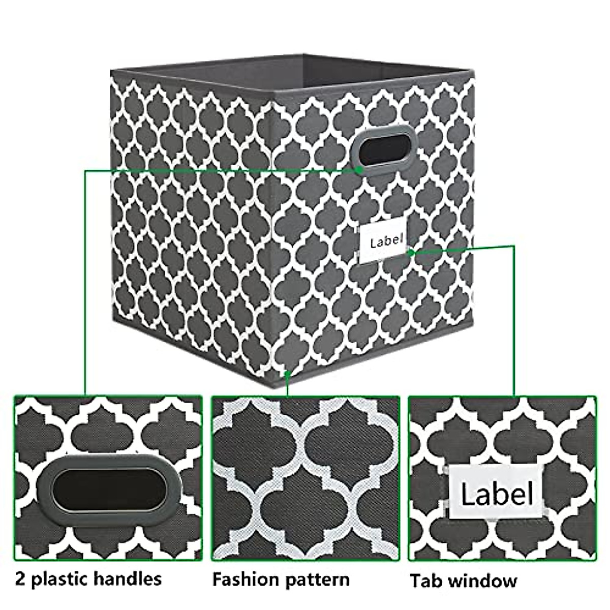 homyfort Cube Storage Organizer Bins 13x13 - Fabric Storage Cubes Bin Foldable Baskets Square Box with Labels and Dual Plastic Handles for Shelf, Nursery, Cabinet, Clothes, Toys, Set of 4 (Grey)