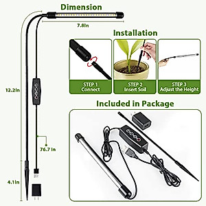 Juhefa Grow Light for Indoor Plants Growing, 6000K Full Spectrum Gooseneck Plant Lamp for Seedings Succulents Small Plants, Auto On/Off Timing & 5 Dimming, 1-PACK