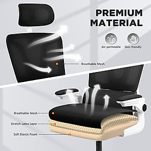 Soontrans Black Ergonomic Office Chair with Lumbar Support Pillow, Mesh Office Chair with Headrest & Adjustable Arms, Rocking Office Desk Chair, Comfortable Ergonomic Chair, Ergo Chair