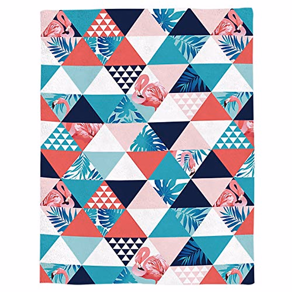 Flannel Fleece Microfiber Throw Blanket Summer Tropical Palm Tree Flamingo Triangular Lattice Soft Warm Fuzzy Lightweight Bed Blankets for Couch Bedroom Living Room 50x80 Inch