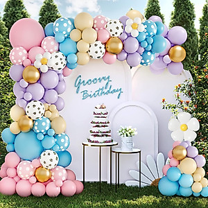 Ouddy Life 176Pcs Blue Balloons Arch Garland Kit, Blue Birthday Decorations Girl with Dog Paw Bone Daisy flower Pink Blue Purple Blush Balloons for Girls Boy Puppy Birthday Party Baby Shower Decor