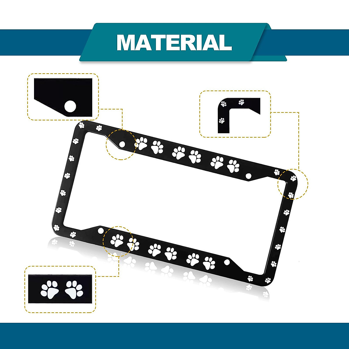 Paw Print License Plate Frame - 2 Pcs Personalise Aluminum Car License Plate Cover Dog Paw License Plate Holder, 4 Pieces Paw Valve Stem Caps, 2 Pieces Paw mat