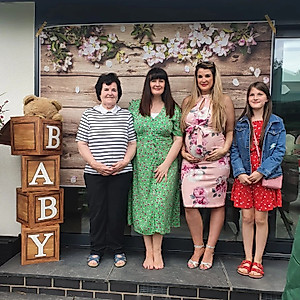 Baby Shower Boxes Party Decorations - 4 Wood Grain Brown Blocks with BABY Letter, Printed Letters,First Birthday Centerpiece Decor, Teddy Bear Baby Shower Supplies, Gender Reveal Backdrop