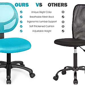 COSTWAY Kids Desk Chair, Low-Back Children Study Chair with Height Adjustable Seat & Lumbar Support, Cute Mesh Swivel Computer Task Chair for Boys Girls Teens (Green)