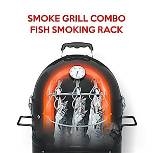 CUE WAY K-1 Vertical Charcoal Smoker Combo with Fish Hooks, 14-inch, Black