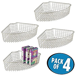 mDesign Wire Basket for Corner Cabinet Lazy Susan with Front Handle - Kitchen Cabinet, Shelf, and Pantry Corner Bin - 1/4 Wedge Metal Organizer for Lazy Susan - Concerto Collection - 4 Pack - Satin