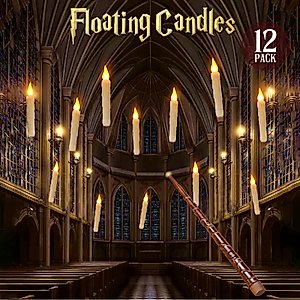 Halloween Decorations - 12Pcs Floating Candles with Wand - Flickering Warm Light Flameless Hanging Candles Set Decor for Indoor Home Bedroom
