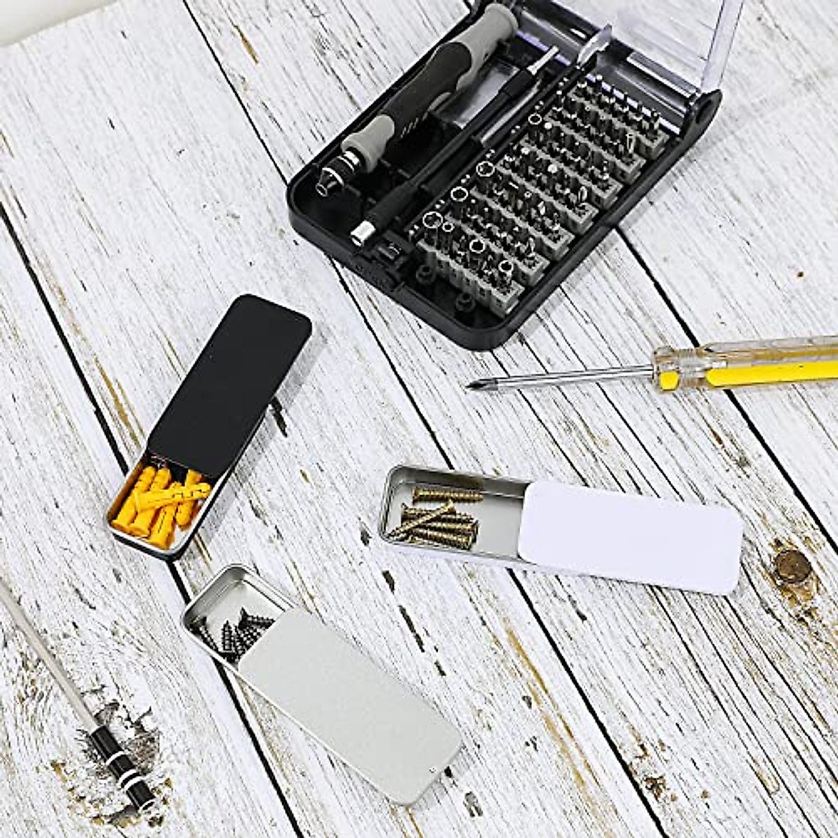 KALIONE Metal Box Containers Empty Slide Top Small Metal Containers 3.14 by 1.34 by 0.4 Inch Rectangular Storage Box Containers for Candies Jewelry Crafts Pills Survival Kit 3Pcs