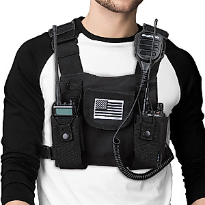 MANGEMA Radio Shoulder Holster Chest Harness Holder Vest Rig for Universal Two Way Radio Chest Front Pack Pouch Walkie Talkie Case with Front Pouches for Kenwood Retevis Baofeng UV5R F8HP UV82