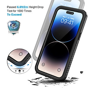 Lanhiem for iPhone 14 Pro Max Case, IP68 Waterproof Dustproof Case with Built-in Screen Protector, Rugged Full Body Shockproof Phone Case for iPhone 14 Pro Max 6.7 inch, Black