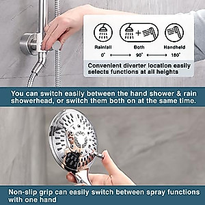 BRIGHT SHOWERS Rain Shower heads system including rain fall shower head and handheld shower head with height adjustable holder, solid brass rail 60 inch long stainless steel shower hose, Chrome