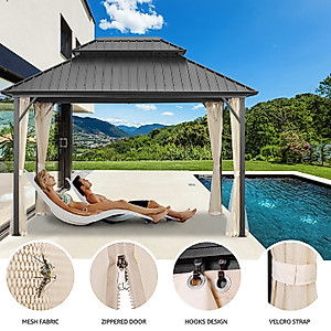 10X 12Ft Hardtop Gazebo Outdoor Gazebo Canopy Double Vented Roof Galvanized Steel Pergolas Aluminum Frame with Netting for Garden,Parties,Lawns and Patio