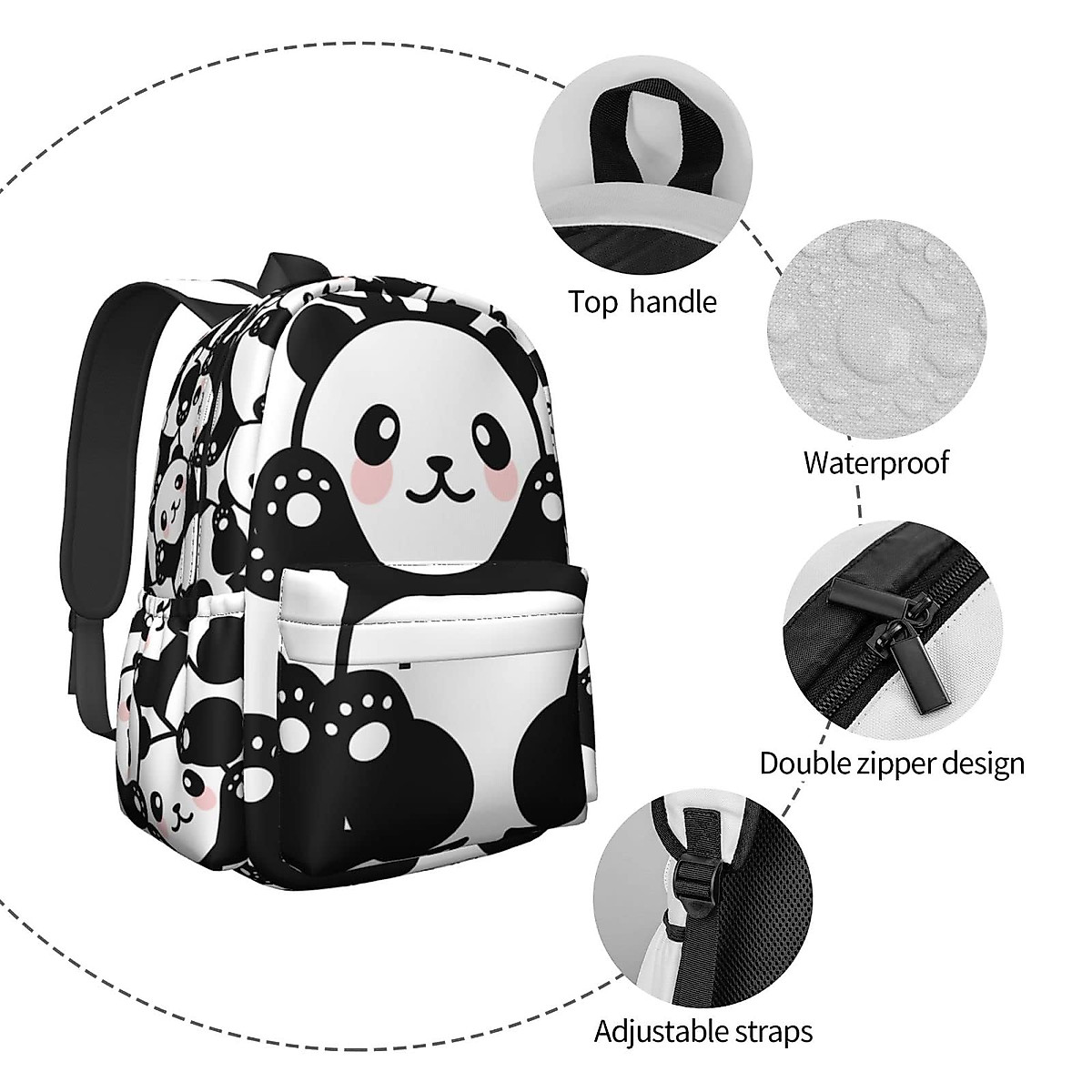 Cute Panda Backpack Large Laptop Backpack Lightweight Backpack Casual Daypack for Boys Girls