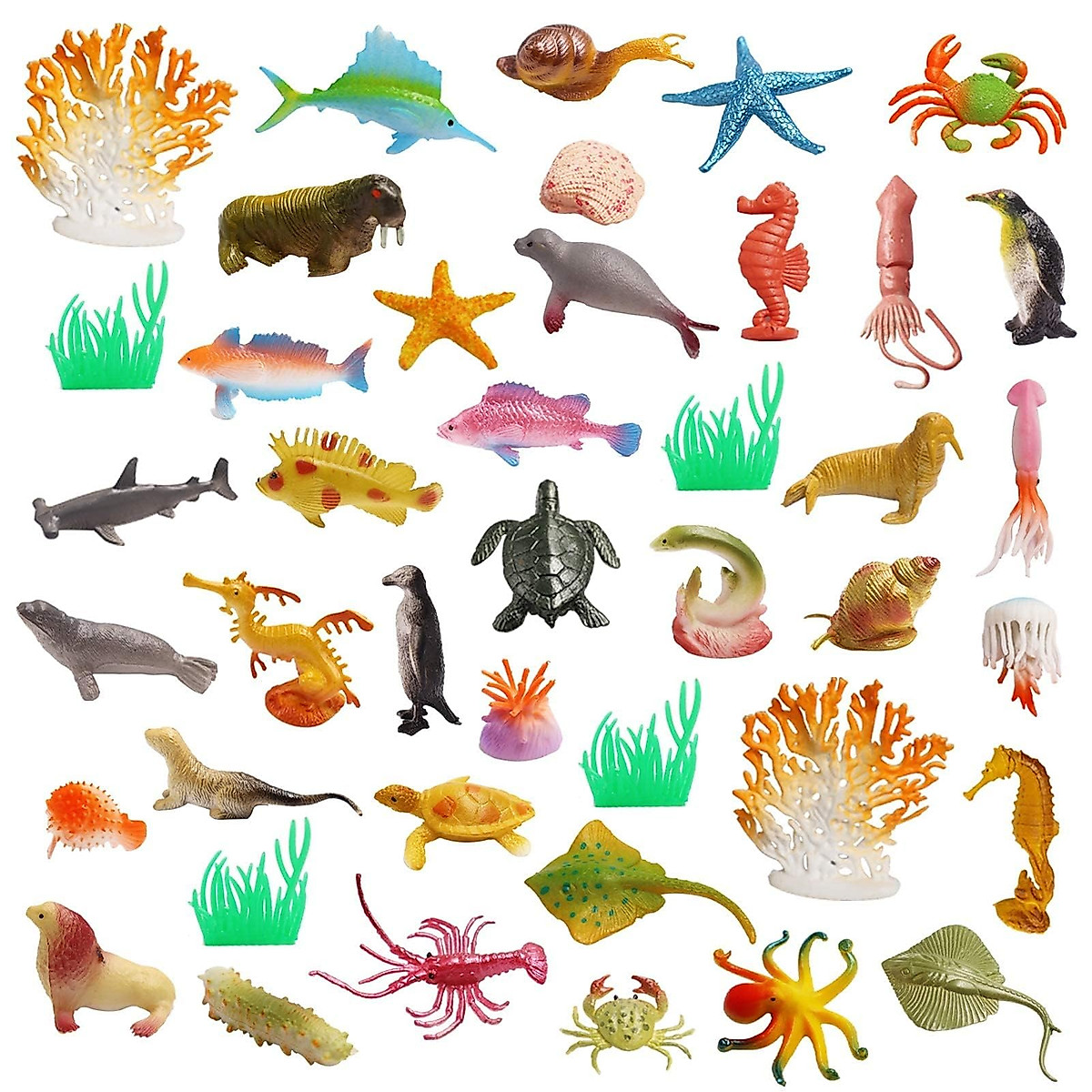 OuMuaMua 42pcs Sea Animal Figure Toys Plastic Small Ocean Animals Realistic Mini Sea Creature Figure Toys Fake Under The Sea Creatures Bath Toys for Kids Toddlers Preschool Educational Favors