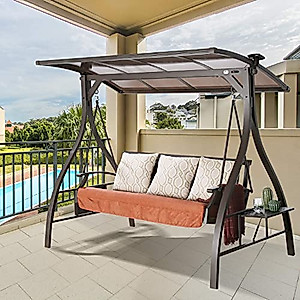 Patio Tree 3 Person Outdoor Porch Swing Deluxe Patio Hammock Swing Glider Bench with LED, Adjustable Hardtop Canopy and Sunbrella Pillows