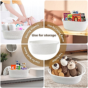 Bufims Small Woven Basket with Ribbons and Bags Durable Basket for Gifting Cute Gifts Basket 12"X 8" X 5" Small Rope Basket for Storage, White