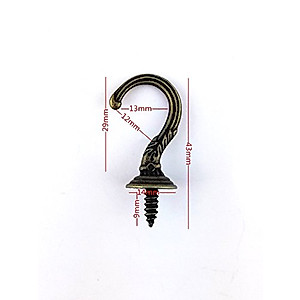 yueton 20pcs Vintage Carving Screw-in Wall Ceiling Hooks Cup Hooks Hanger 1/2inch Open Mouth