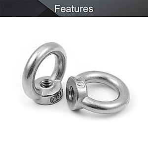 MroMax 20Pcs Lifting Eye Nut M8 Metric Female Thread Ring Shape Nut 304 Stainless Steel Round Shape Fastener Lifting Ring for Rope Fitting Silver