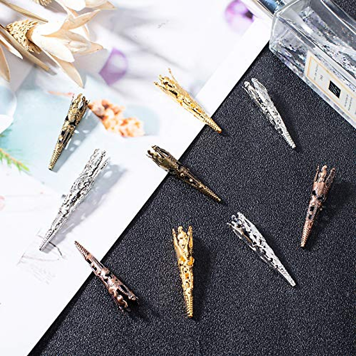 PH PandaHall 100 Pcs 5 Colors Goddess Hair Beads, 1.6 Inch Long Flower Bead Caps Bead End Hollow Bead Caps Spacers for Earring Pendant Neckalce Jewelry DIY Craft Goddess Beads for Hair Braid Jewelry